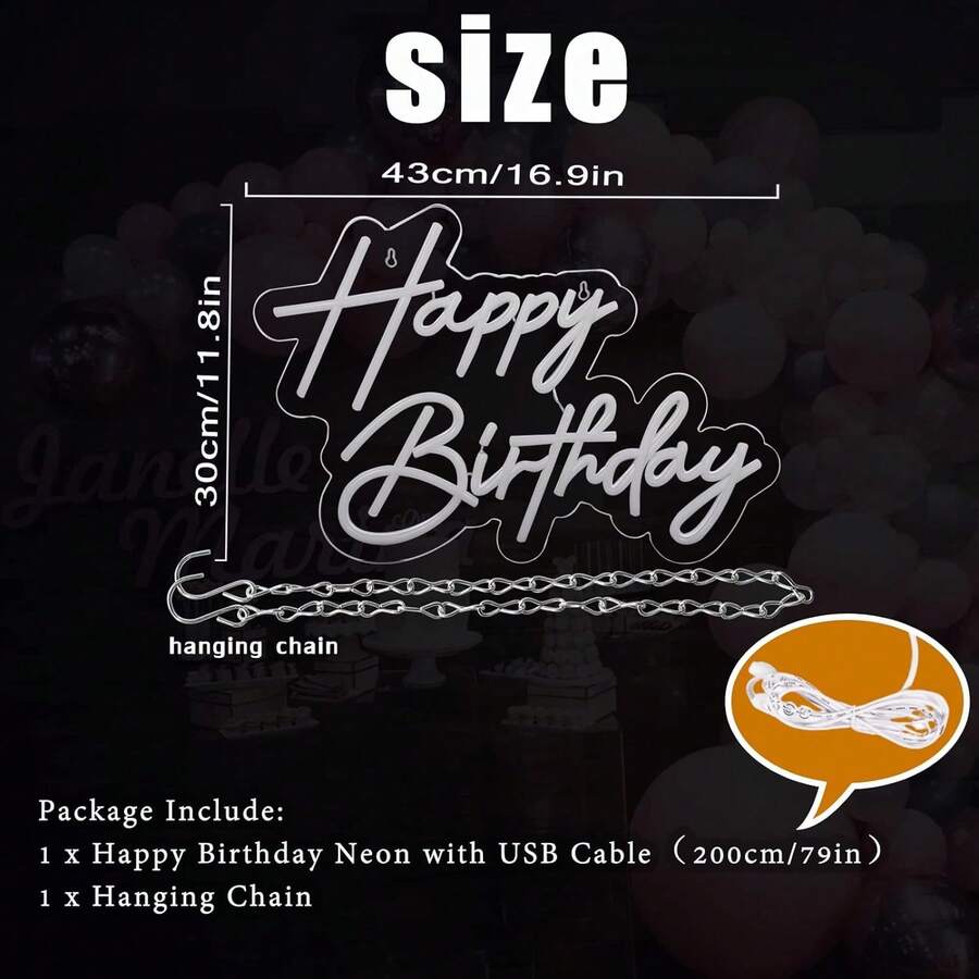 Happy Birthday Neon Sign For Wall Decor, LED Neon Light Signs, Art ...