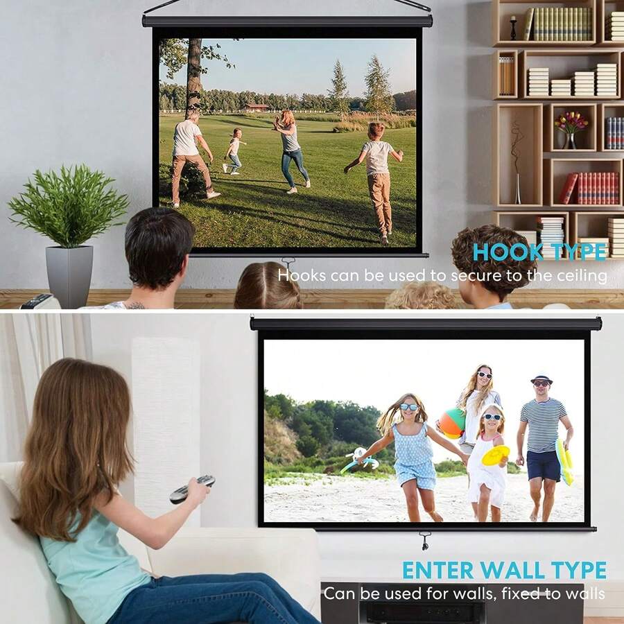 VIVOHOME 120 Inch Manual Pull Down Projector Screen | 1:1 HD ...