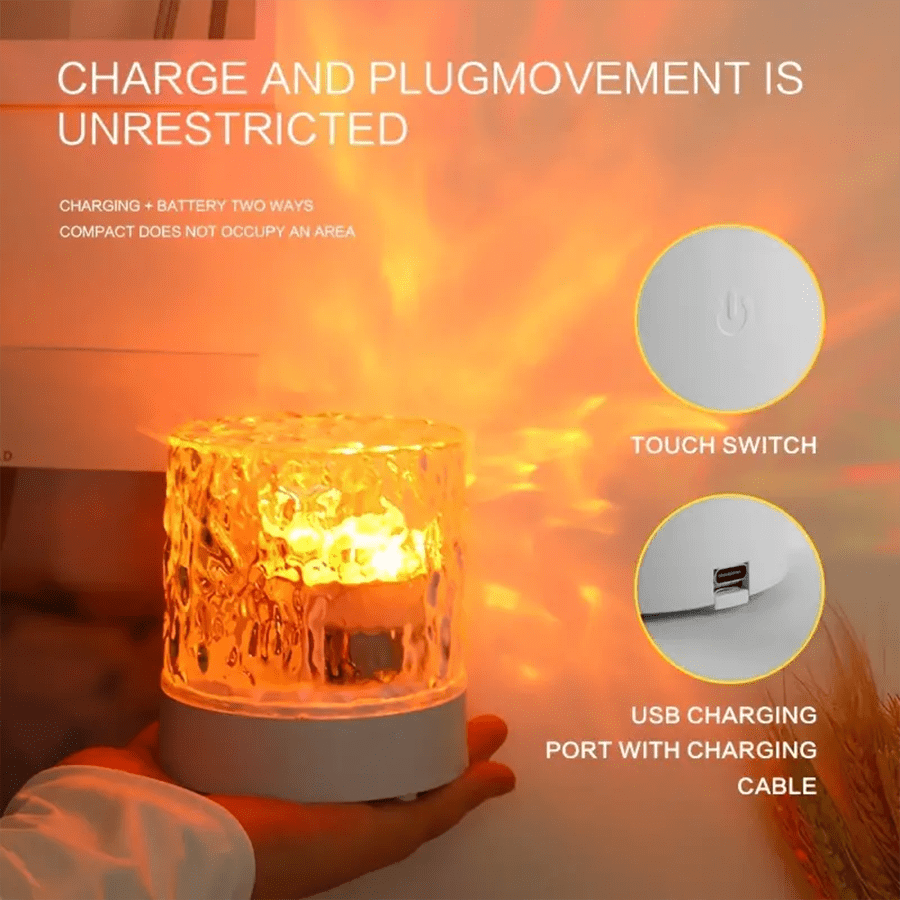 1pc LED Water Ripple Ambient Night Light, USB Rechargeable Rotating ...