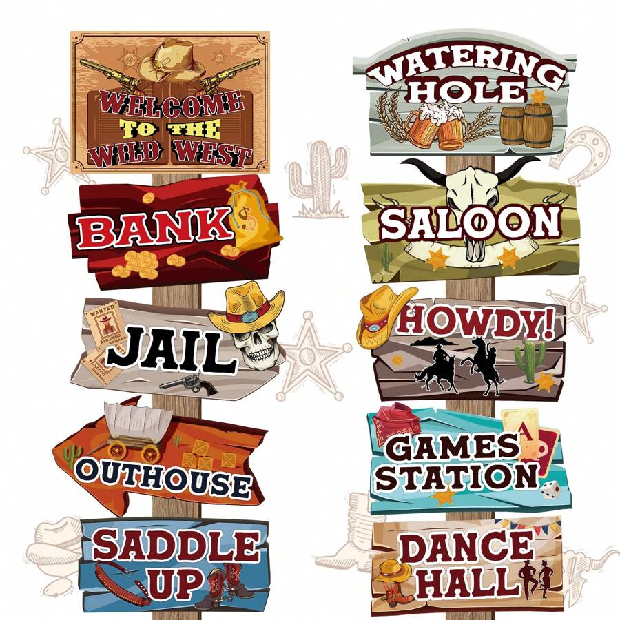 20 Pieces Western Party Directional Sign Wild West Party Decorations ...