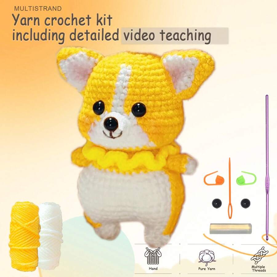 Corgi Dog Crochet Kit With Step-By-Step Video Tutorials For Beginners ...