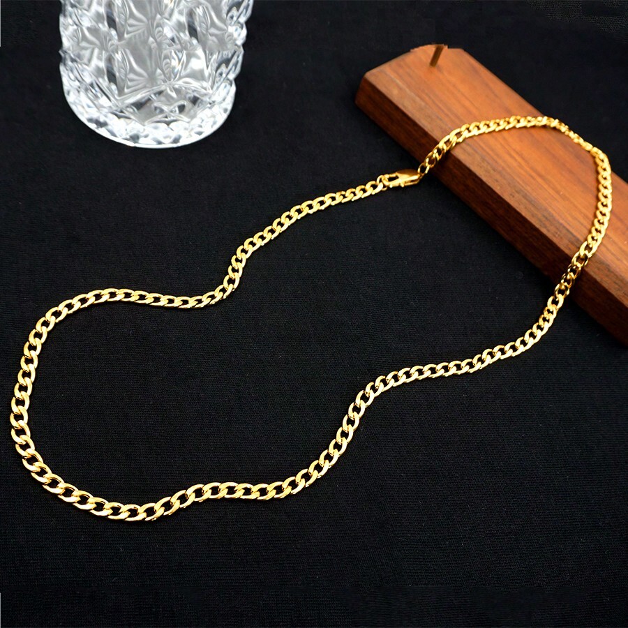 2pcs Simple Titanium Steel Chain Necklace Set, 18k Gold Plated ...
