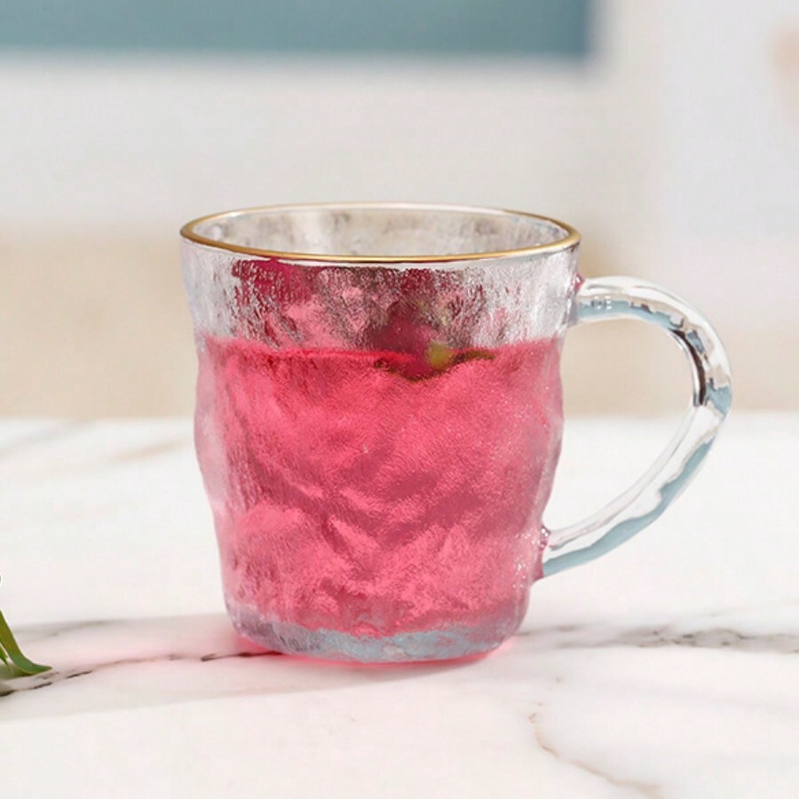 Glacier Textured Glass Cup With Handle, Transparent Drinkware With High ...