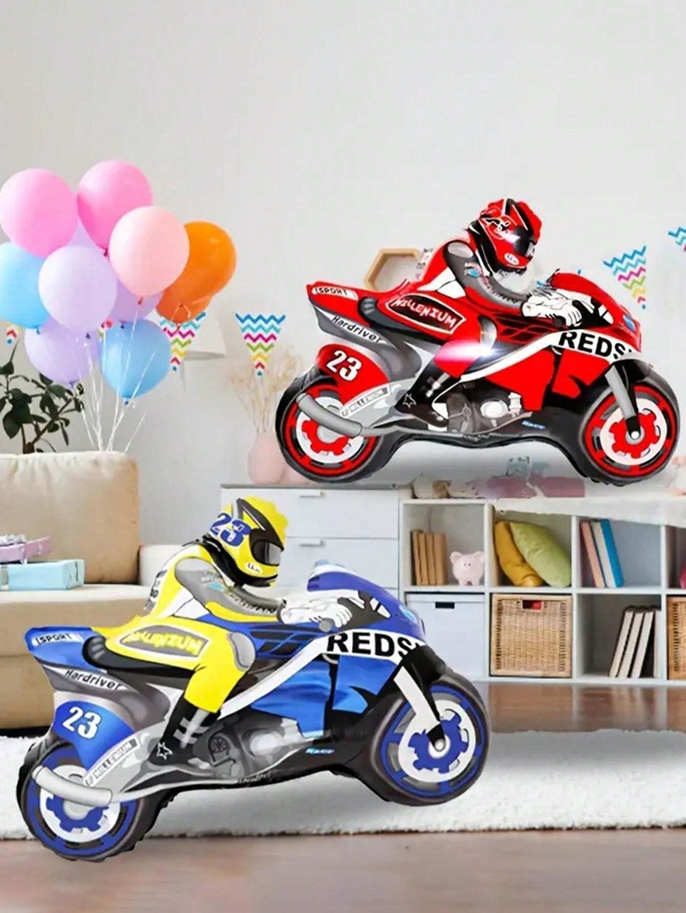2pcs Motorcycle Racer Shaped Balloons, Red & Blue Motorbike Aluminum ...