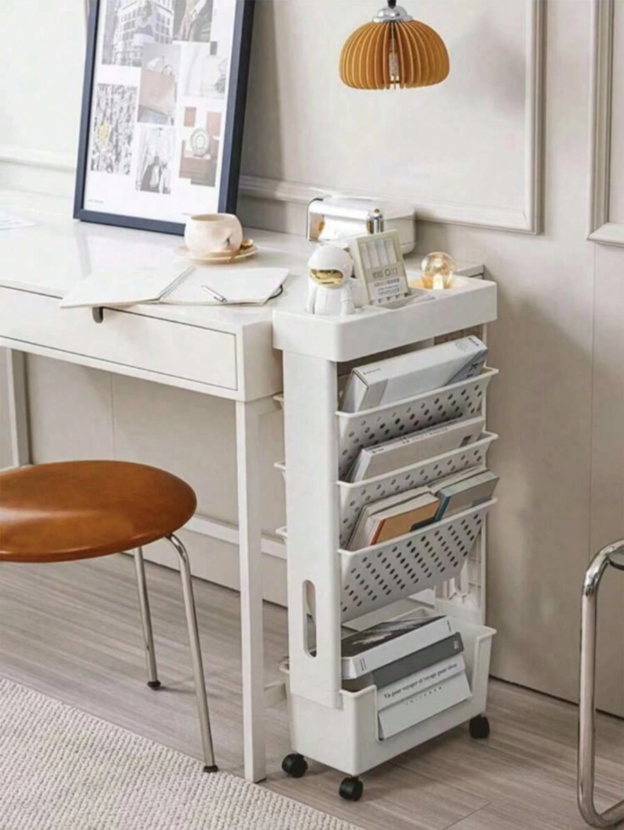 1pc 5-Tier Removable Tableside Bookshelf, Book Storage Rack With Wheels ...