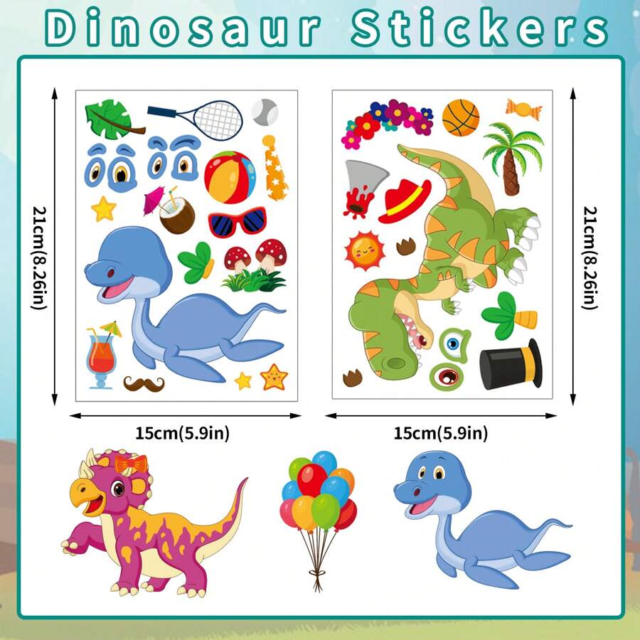 36 Dinosaur Stickers, Make Your Own Dinosaur Stickers, Make Face ...