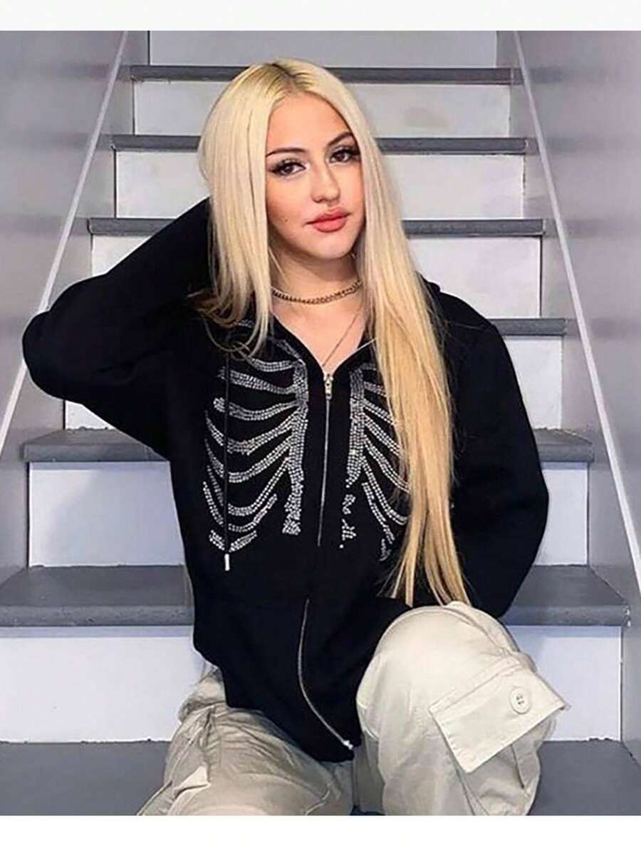 Jaqueta feminina moda boa qualidade /com capuz e/com ziper/ com Strass ...