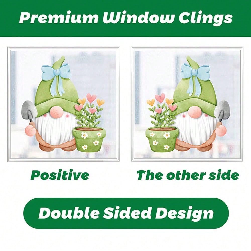 9 Sheets Spring Gnome Window Clings Double Sided Faceless Doll Static ...