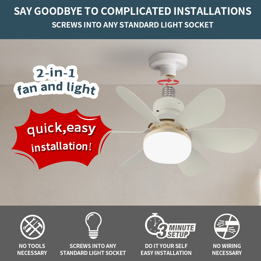 1pc Socket Fan Ceiling Fan With Light And Remote, E27 Noiseless Ceiling ...