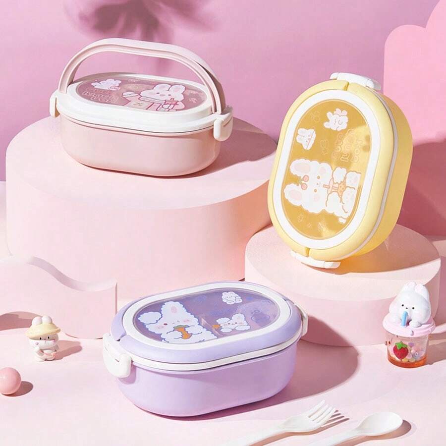 Cute Rabbit Cartoon Bento Box For Kids With Handle, Lunch Box With ...