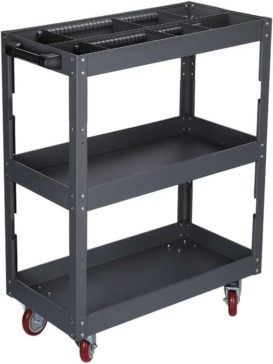 3 Tier Rolling Tool Cart Heavy Duty Steel Utility Cart With Dividers Lockable Wheels 660 LBS ...