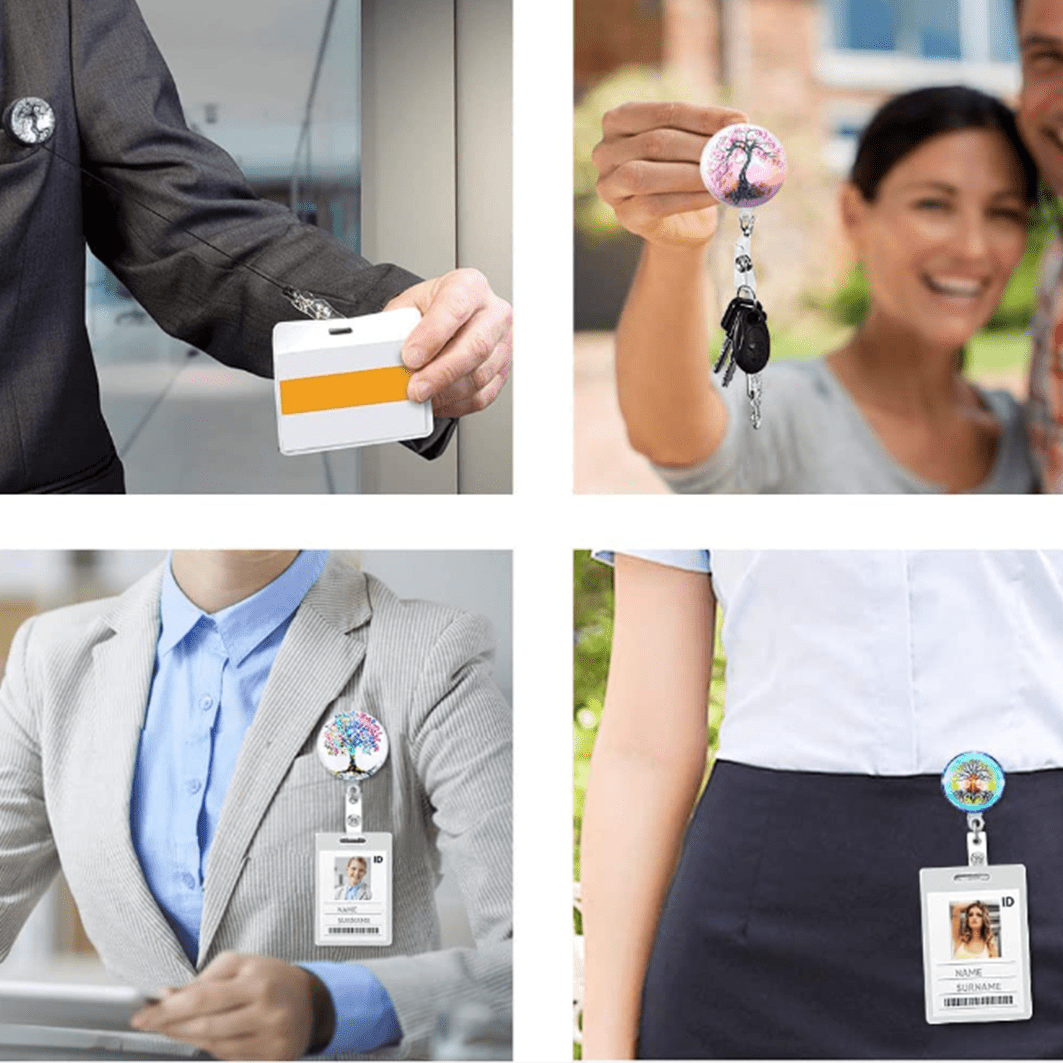 8 Piece Retractable ID Badge Scroll Holder Cute Tree Of Life ID Badge ...