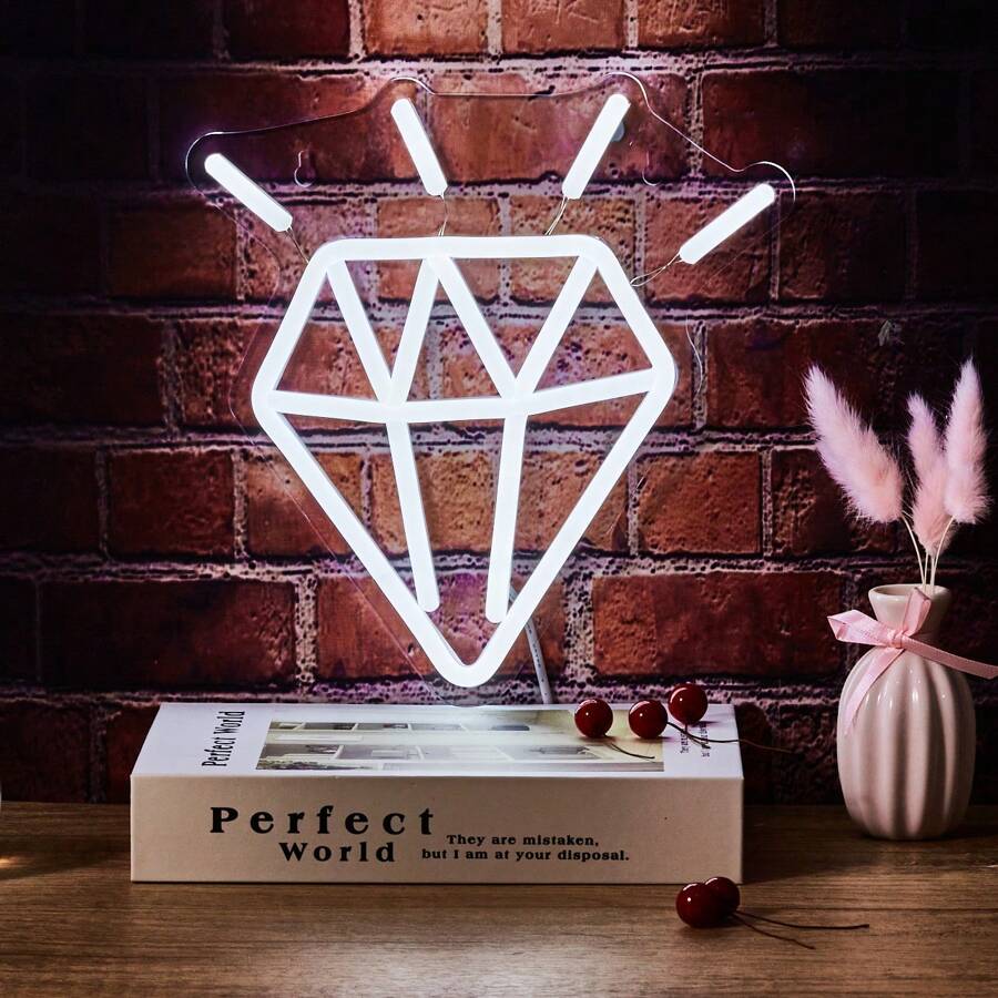 1PC Diamond Shape Backboard Diamond Led Neon Light Used For Gifts Room ...