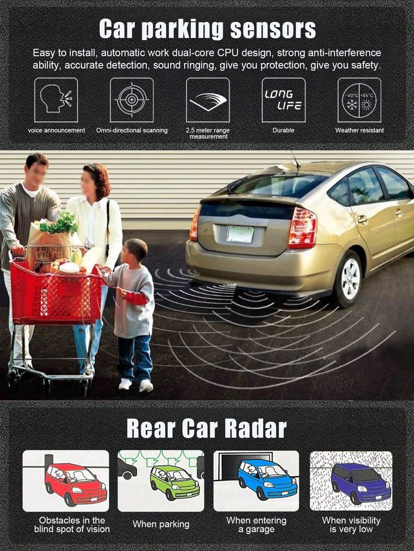 Kit di sensori di parcheggio universali, display a LED, 4 sensori da 22 ...