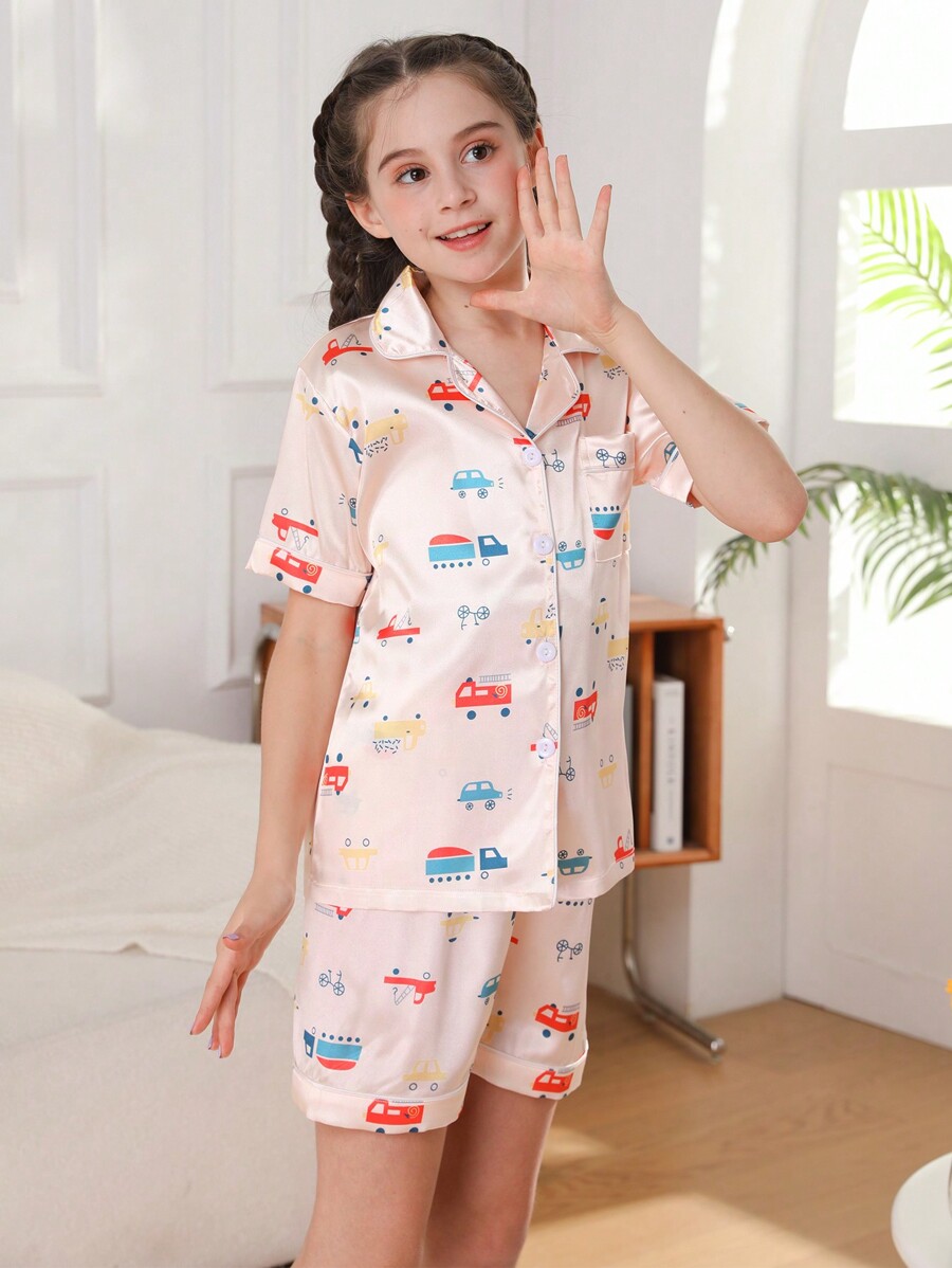 2pcs/Set Iced Silk Sleepwear For Tween Girls, Thin Short Sleeve Top ...