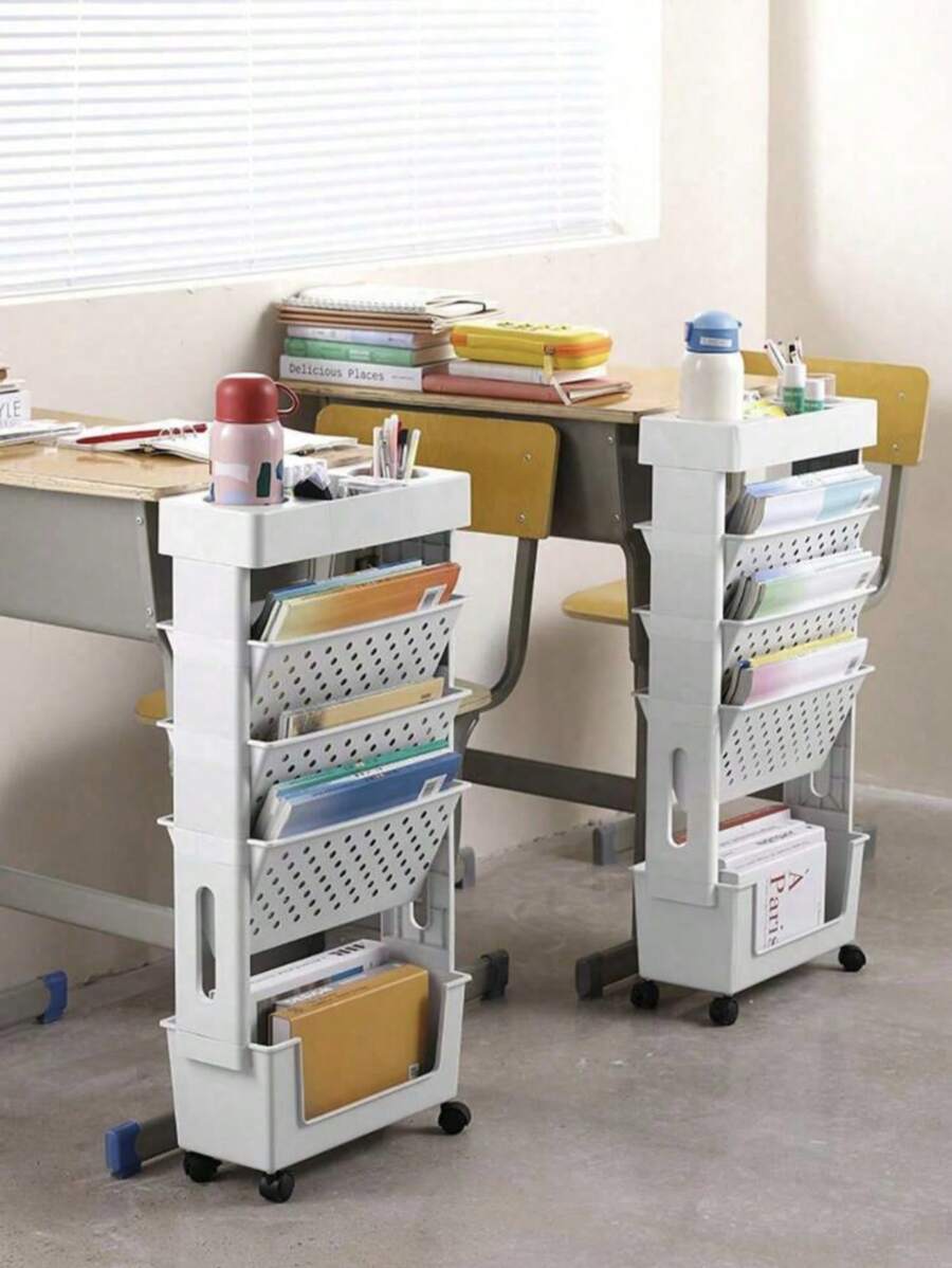 1pc 5-Tier Removable Tableside Bookshelf, Book Storage Rack With Wheels ...