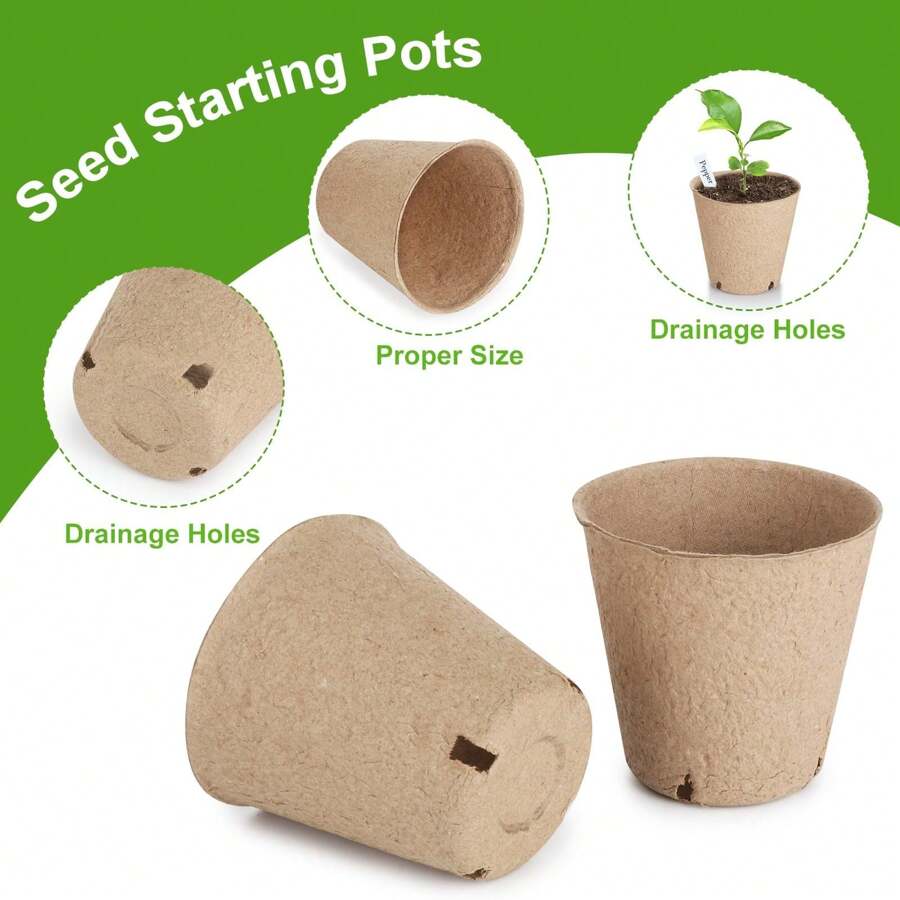 50 Pcs Organic Peat Pots, Nursery Pot, Round Plant Seedling Pots With ...