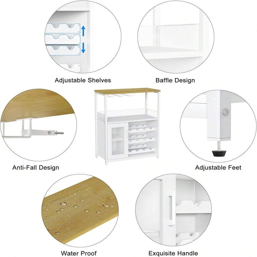 Coffee Wine Bar Cabinet With Storage And Detachable Rack, Farmhouse ...