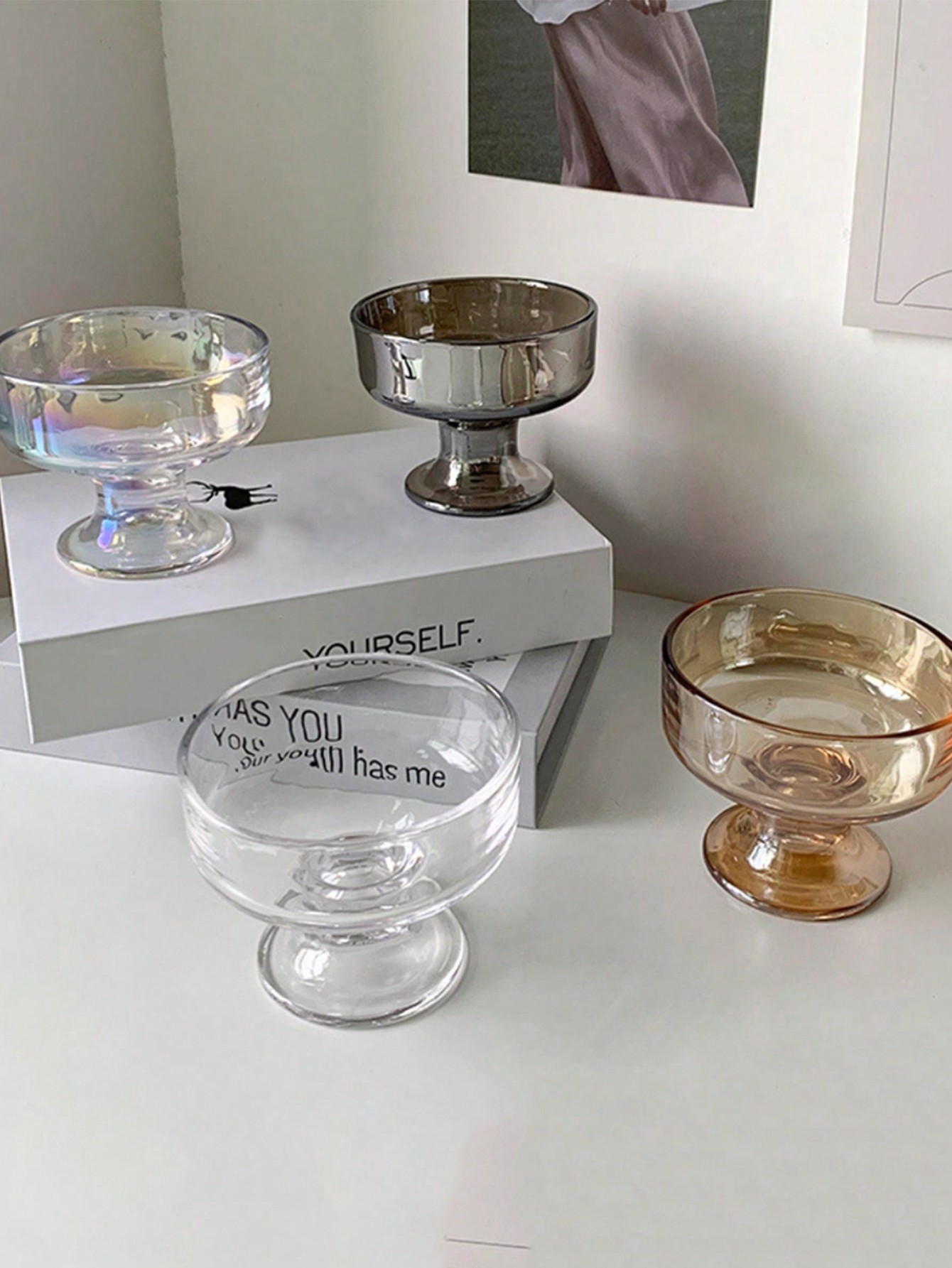 Tazón De Postre De Vidrio Simple Ins, Con Pie Alto, Estilo Coreano ...