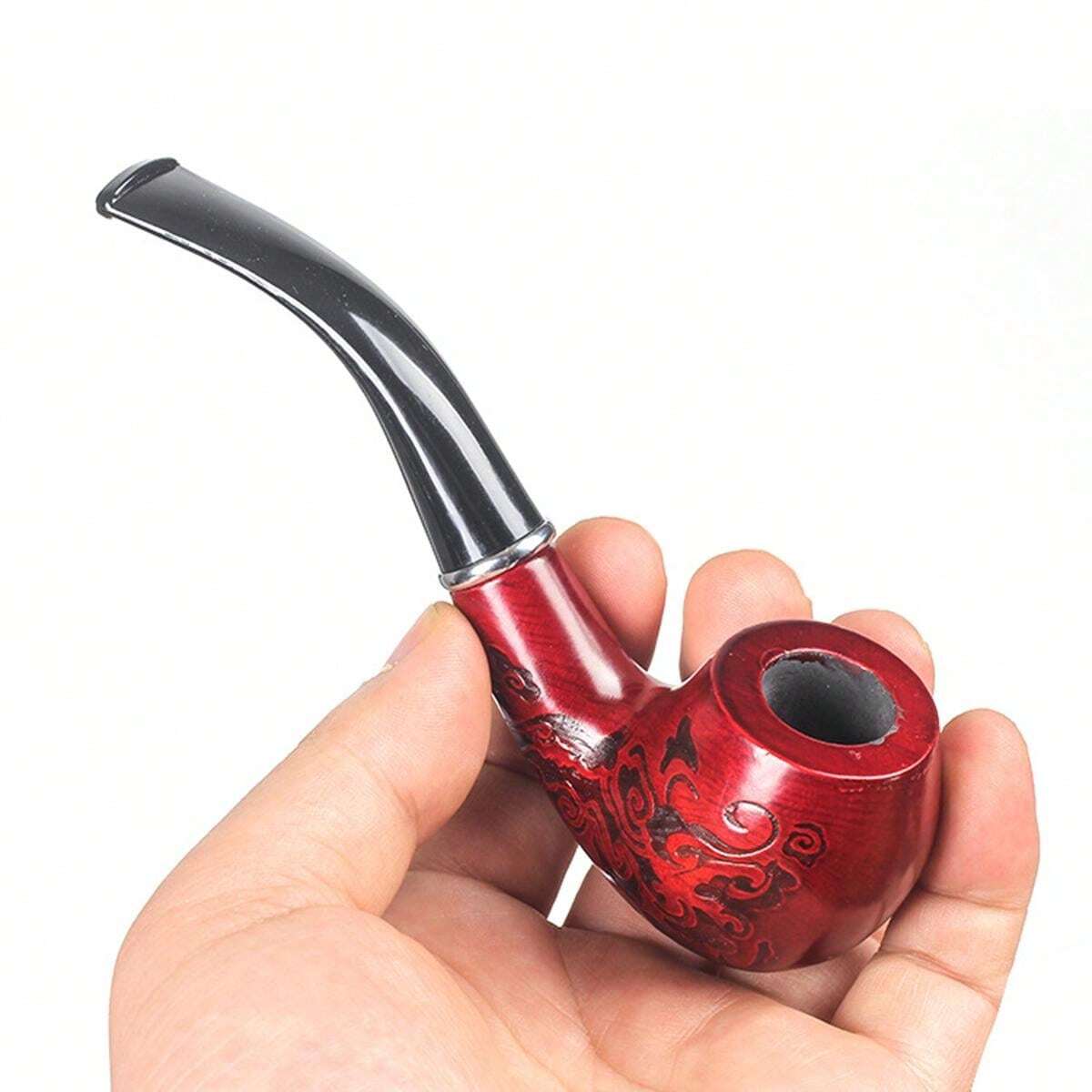 Wooden Filter Smoking Pipe With Curved Bowl, Classic Portable Dry Herb ...