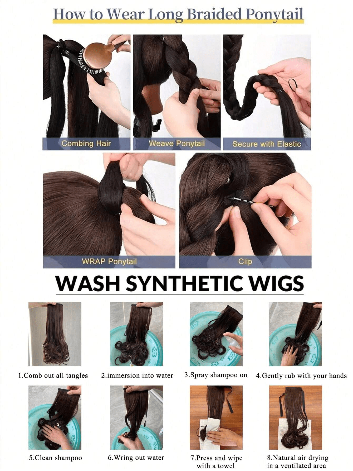 24 Inch Straight Hair Synthetic Fiber Ponytail Braid, High-Temperature ...