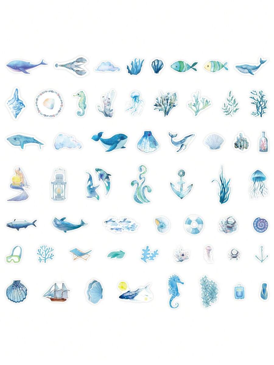 50pcs Blue Ocean Series Graffiti Stickers, Waterproof Stickers For ...