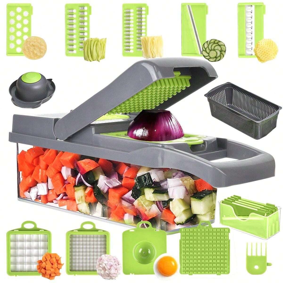 2024 Novo Chopper De Alimentos Multifuncional 15 Em 1, Picador De Cebola, Fatiador De Legumes ...