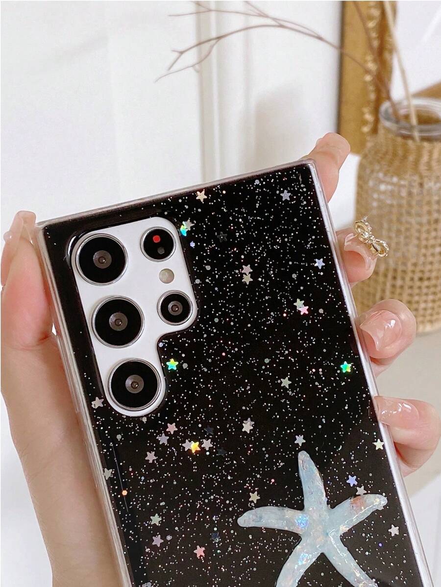 1pc Dreamy Stargazing Galaxy Liquid Silicone Starfish & Seashell Phone Case For Galaxy S24 Ultra ...