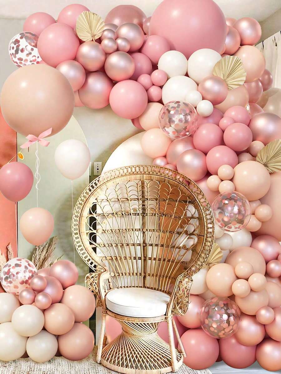 109pcs Pink Gold Confetti Balloon Chain Set & 2pcs Balloon Accessory ...