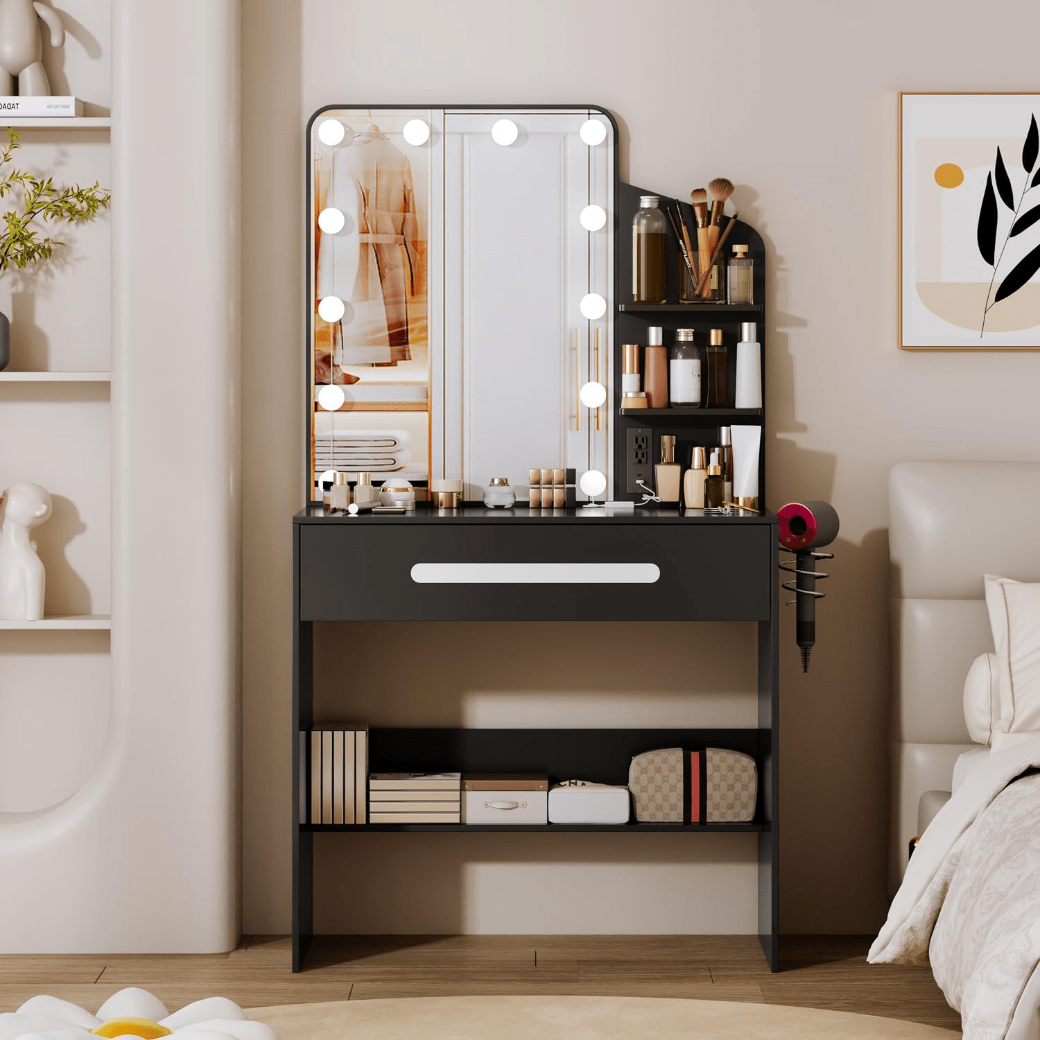 Modern Vanity Desk With Lighted Mirror, Desk Makeup Dressing Table With ...
