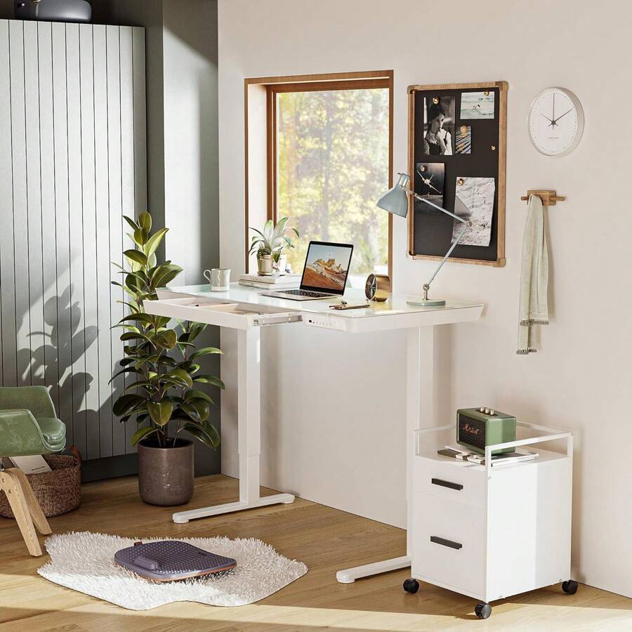 Electric Standing Desk With Drawers, Whole-Piece Glass Adjustable ...