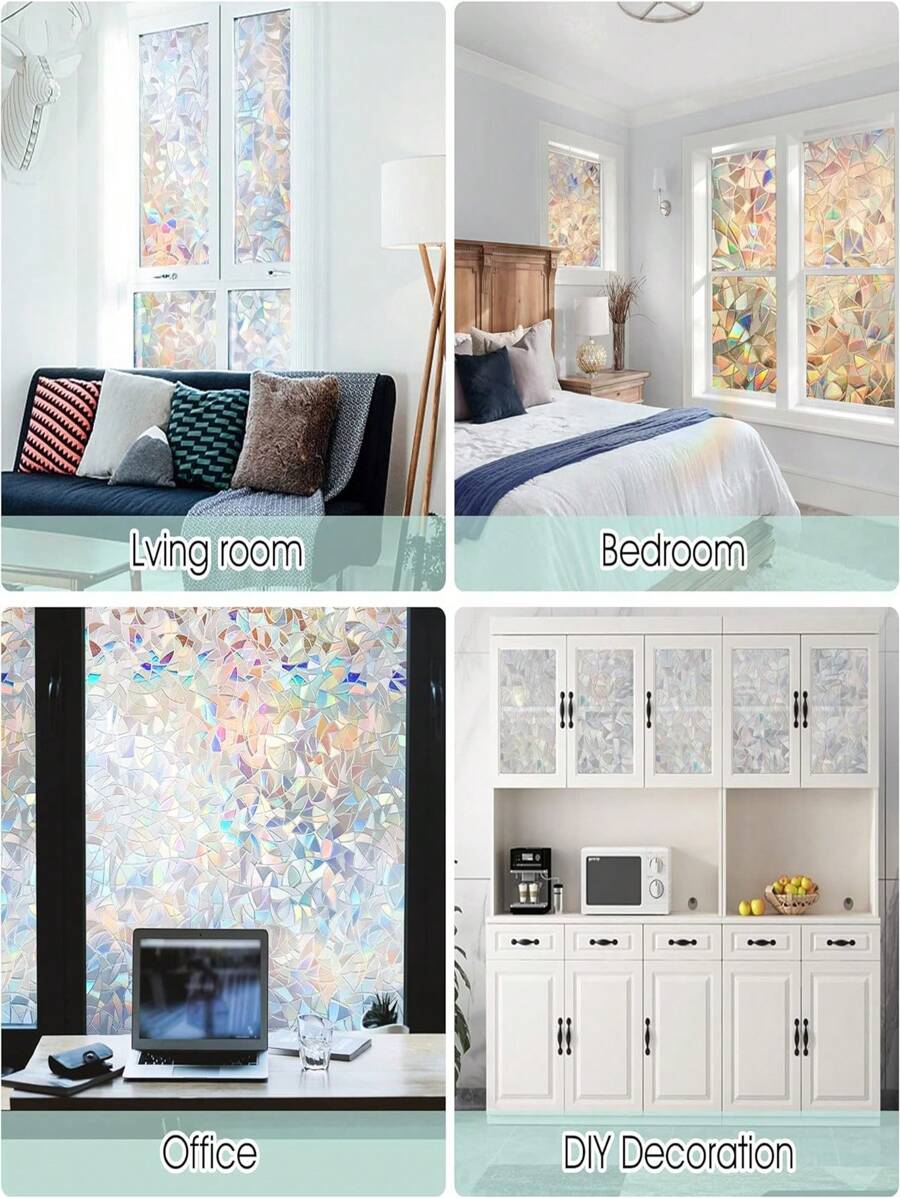 Stained Glass Window Privacy Film,UV Blocking Window Clings,Rainbow ...