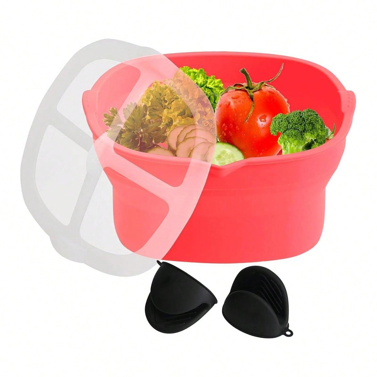 Foldable Square Silicone Lined Pot Microwave Cookware Steamer For ...