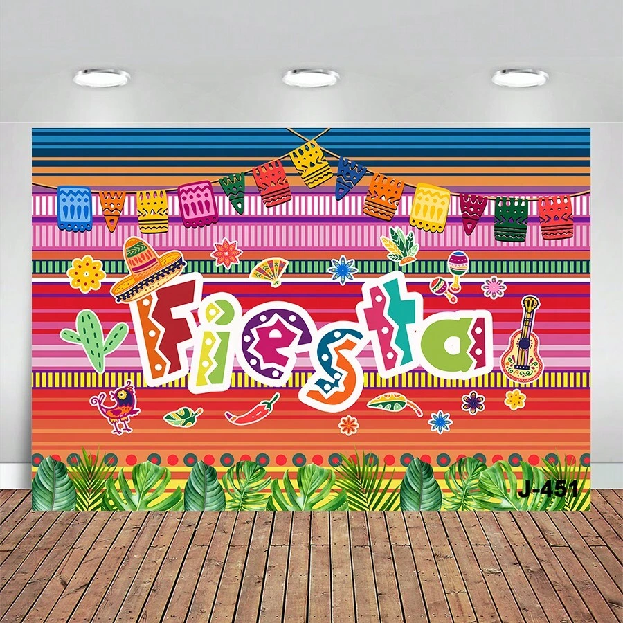 Mexican Theme Party Striped Backdrop Fiesta Cinco De Mayo Paper Flowers ...