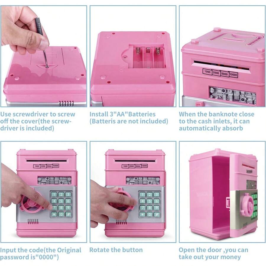Pink Electronic Piggy Bank Automatic Password Safe Box Money Boxes ...