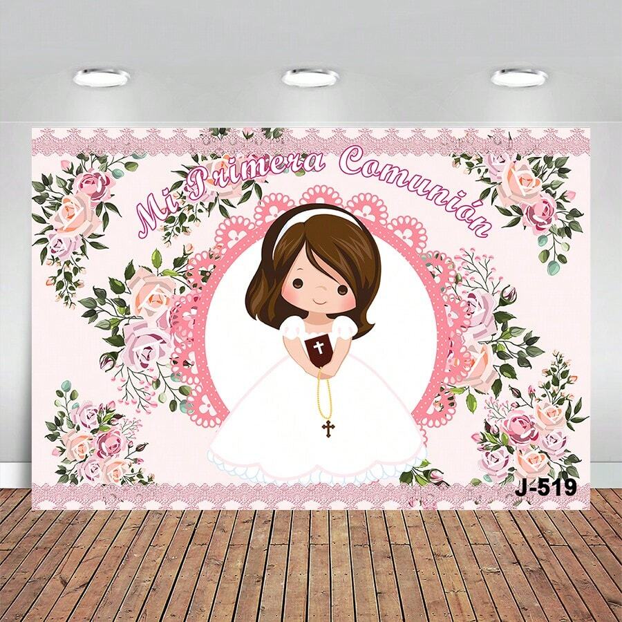 Girls First Holy Pink Backdrops Mi Primera Comunion Decor Backgrounds ...