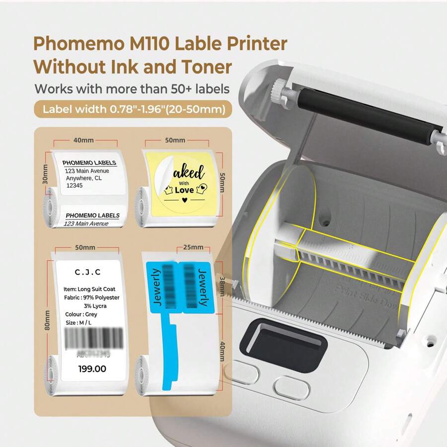 Phomemo M110 Label Maker, Portable BT Thermal Label Printer For Barcode, Address, Label, Mailing ...