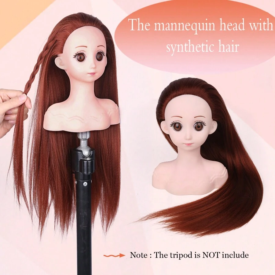 16 Inch Cosmetology Mannequin Head With Synthetic Burgundy Hair Styling ...