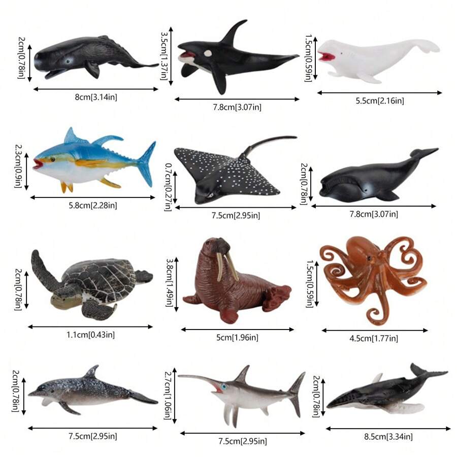 12PCS Sea Animal Figures, Realistic Under The Sea Life Figure, Sea ...