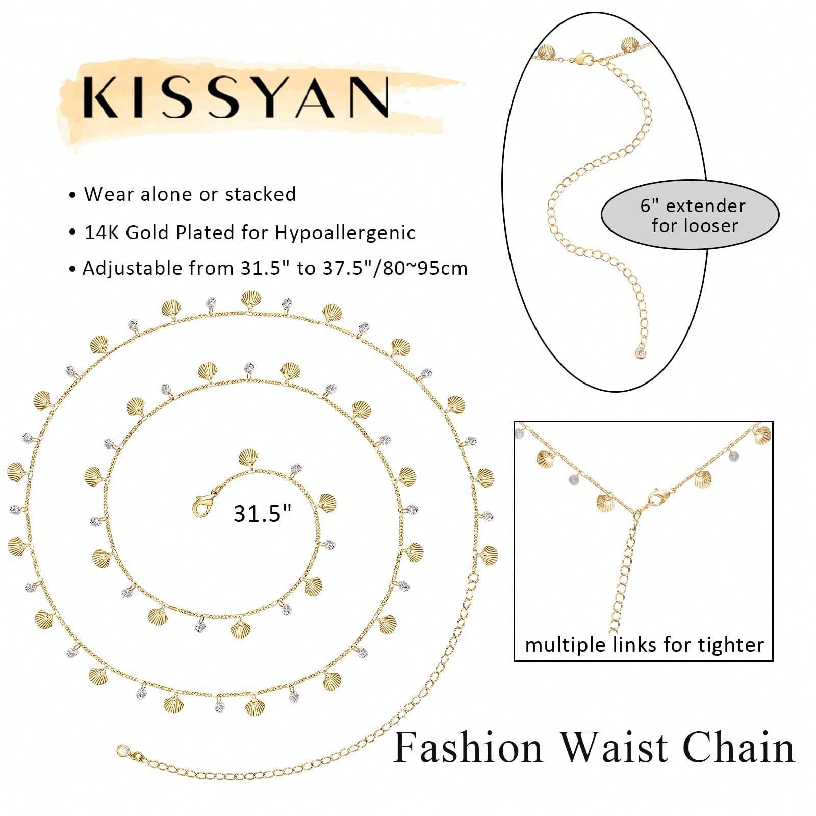 1pc 14K Gold Plated Body Chains |Shell Waist Chain |Dainty Boho Layered ...