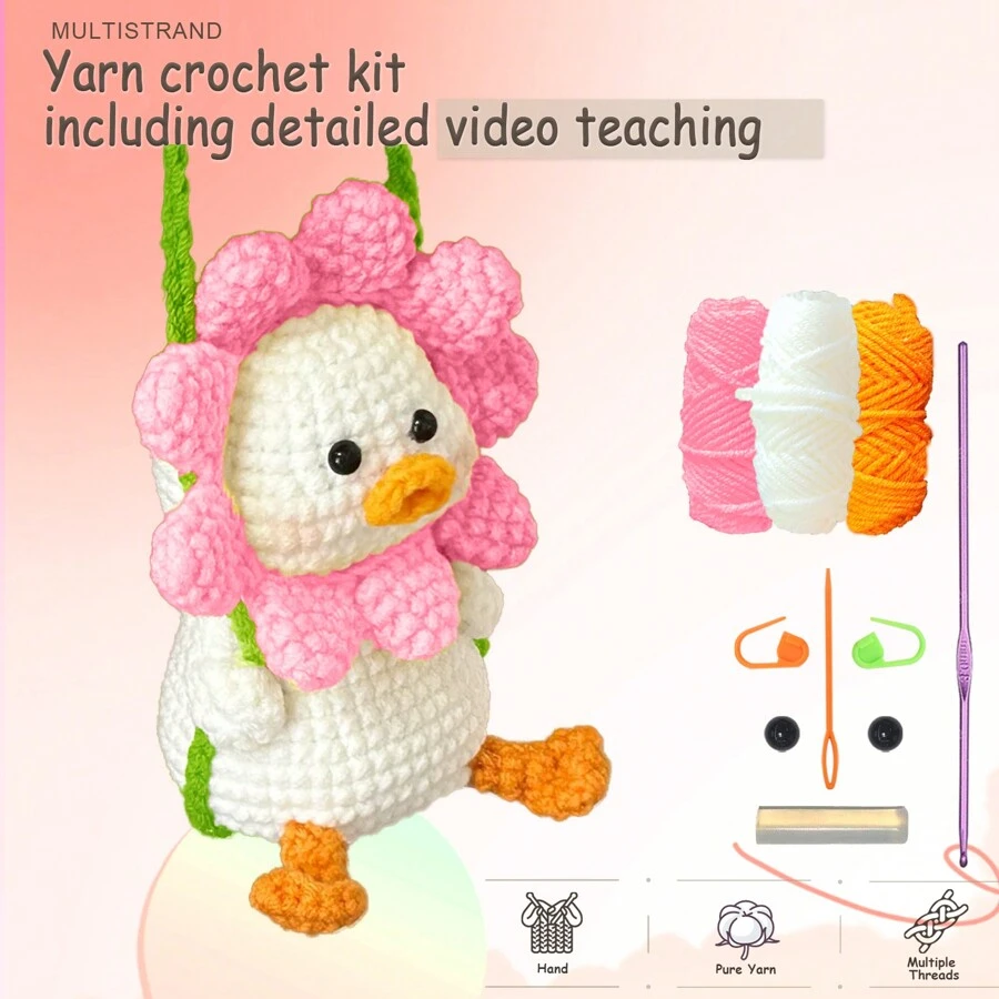 Kit De Crochet Patito Con Columpio Y Flor Rosada Con Tutoriales En ...
