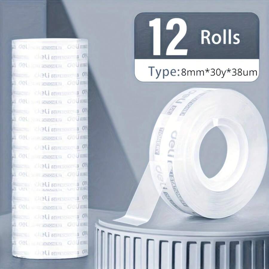 12pcs Transparent Tape, Stationery Tape For Office & School & Diy ...