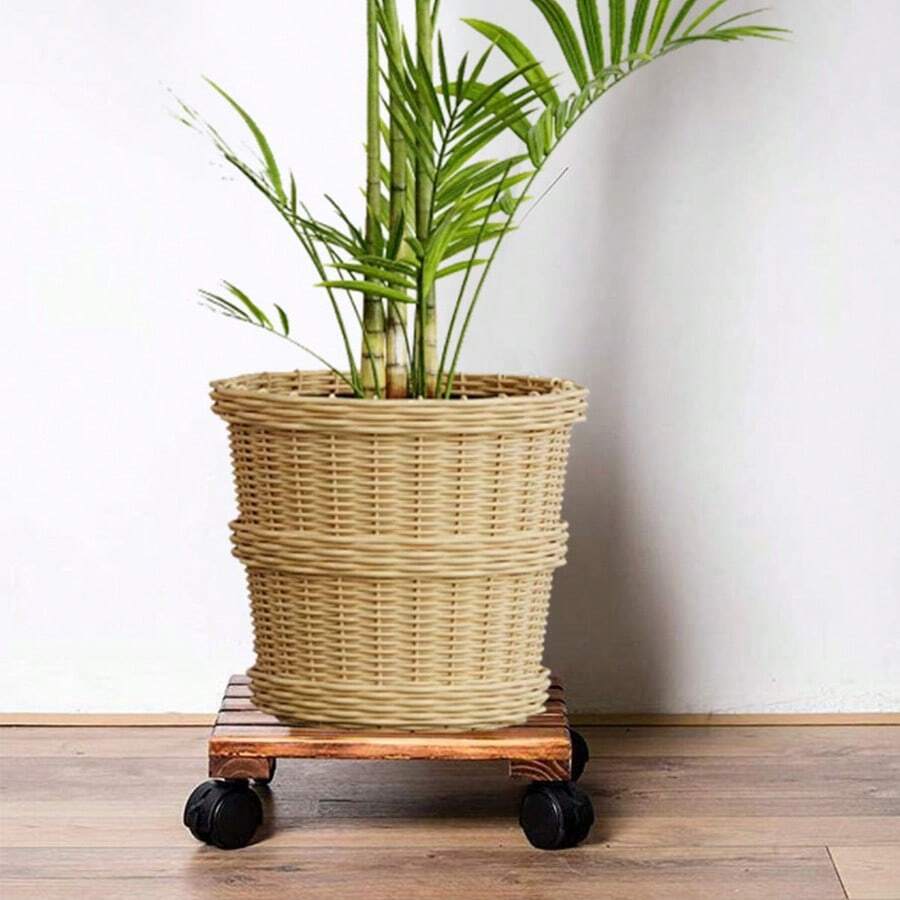 Solid Wood Thickened Movable Flower Rack, Flower Pot Tray Tray Roller ...