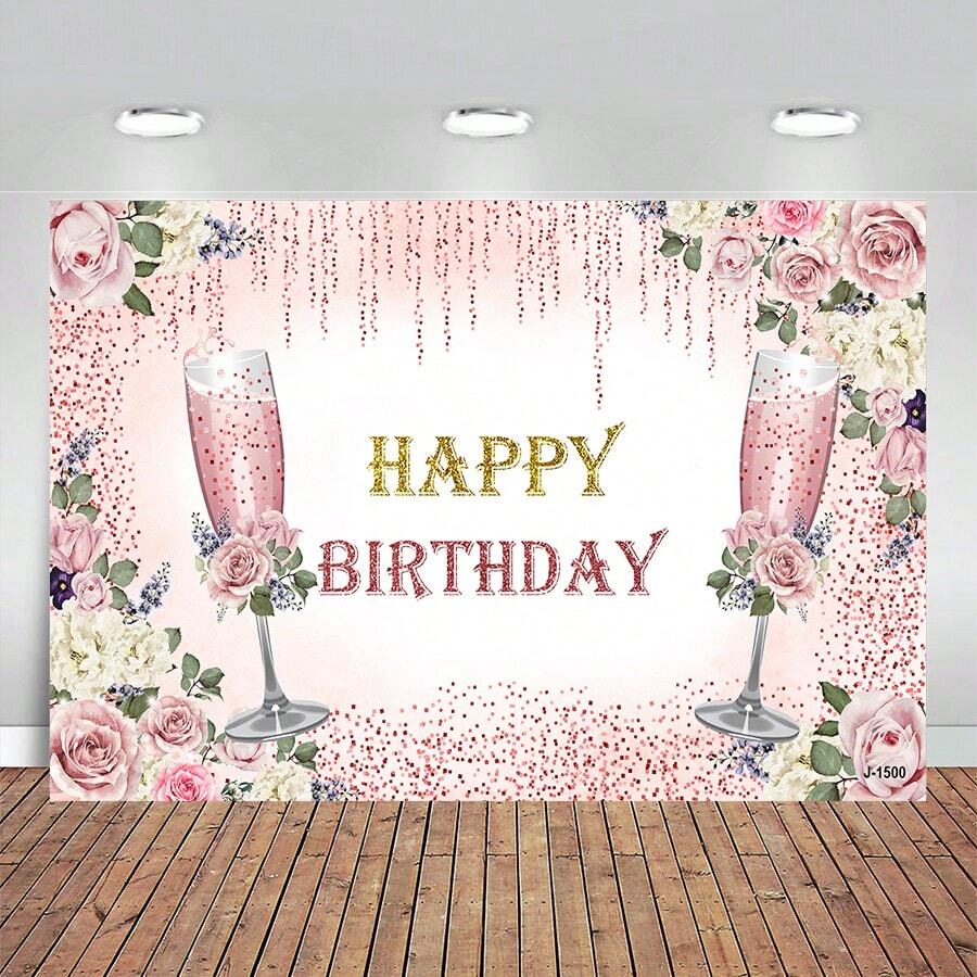 Rose Gold Birthday Backdrop For Girls Women Happy Birthday Party ...