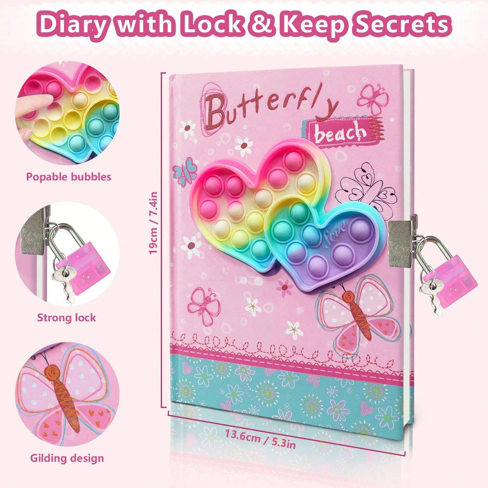 1Pc A5 Pop Diary With Lock For Kids, Fidget Poppers Girls Journal ...