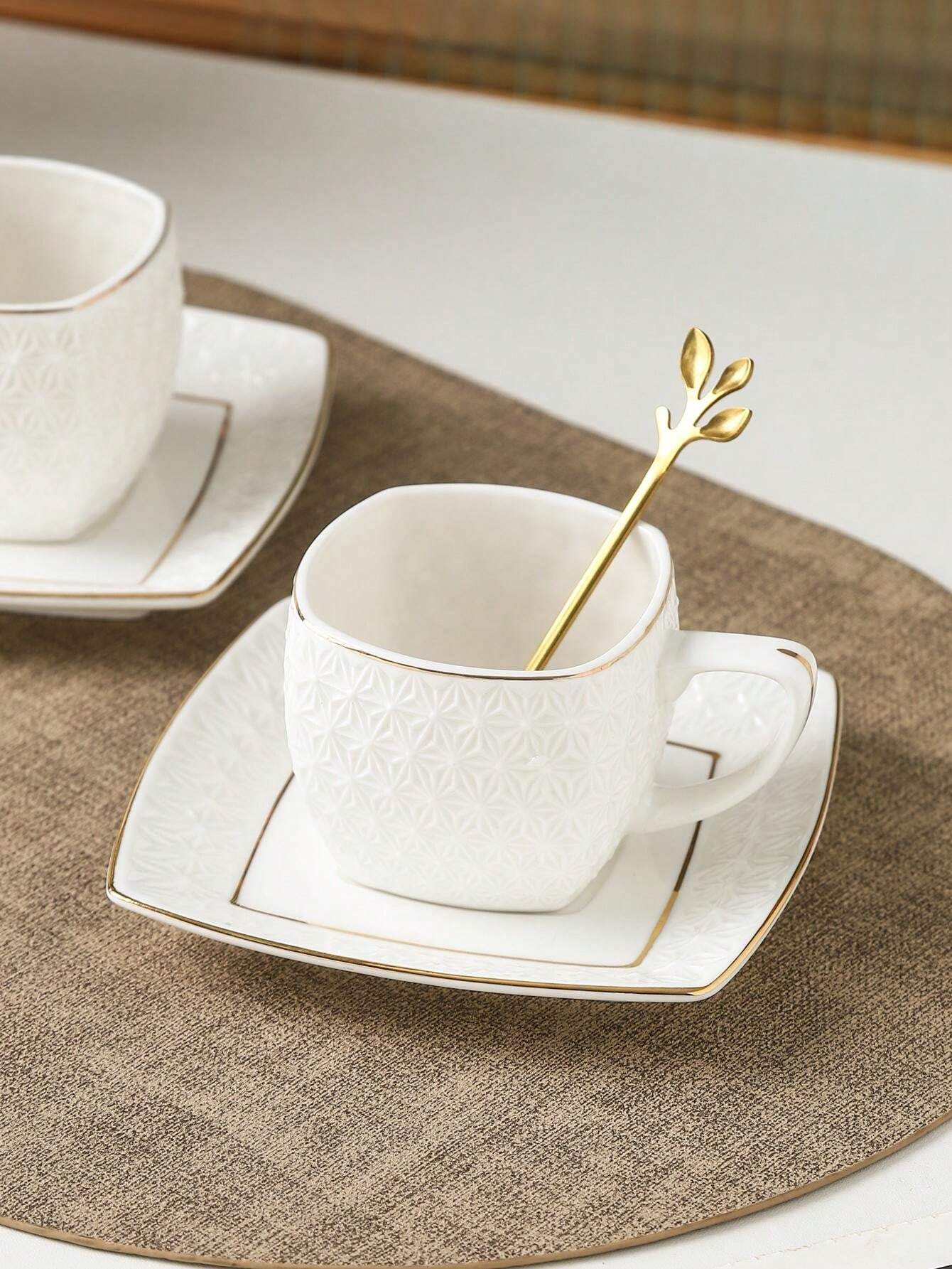 1pc A Set Of European-Style Phnom Penh White Ceramic Coffee Cup Saucer ...