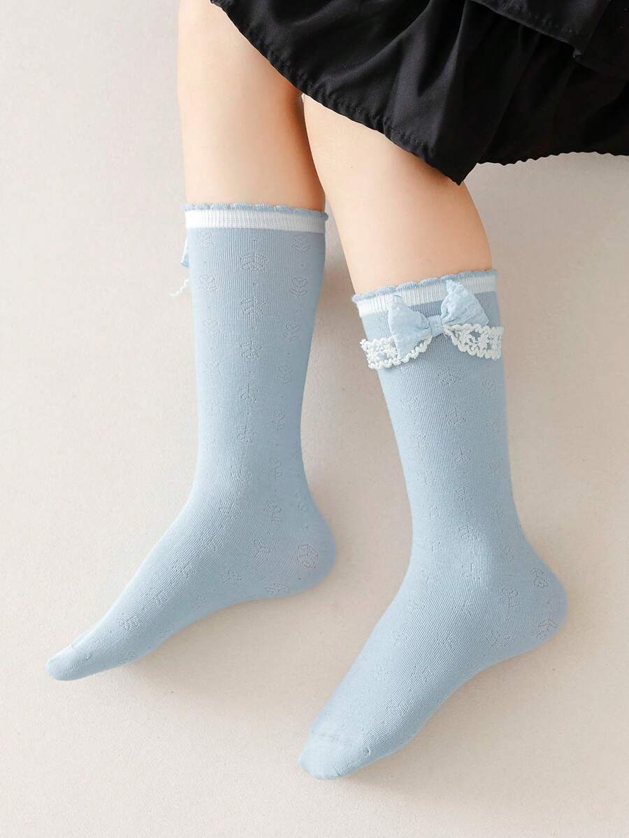 1 Pair Children Floral Bow Accent Over-The-Knee Socks, Princess Style ...
