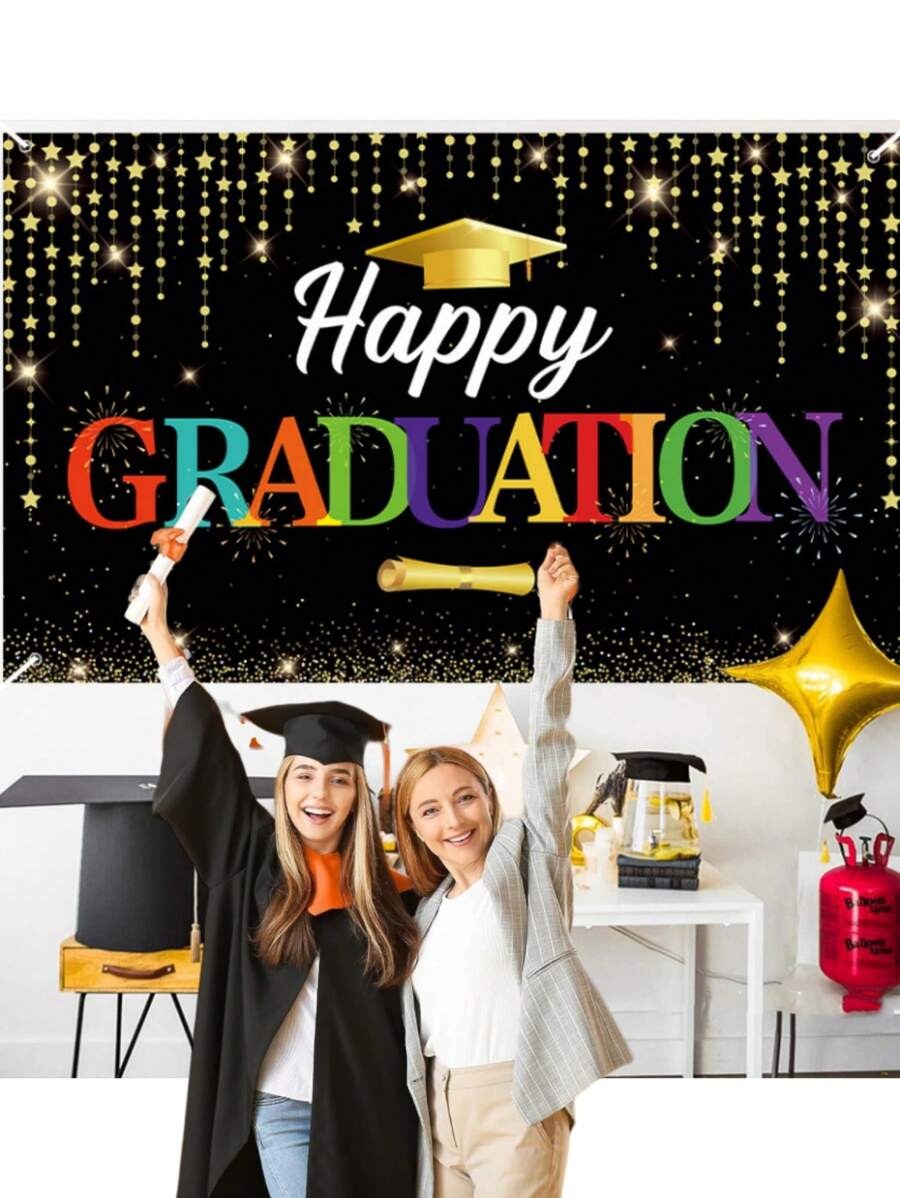 Congrats Grad Flag Graduation Banner 3.6x5.9Ft,Black And Gold Glitter ...