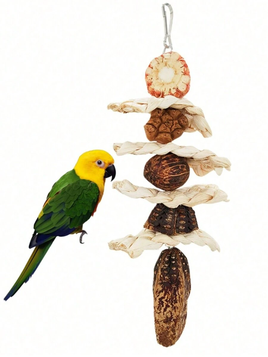 Natural Chew Toy For Parrots With Tiger, Phoenix, Peony, And Parrot ...