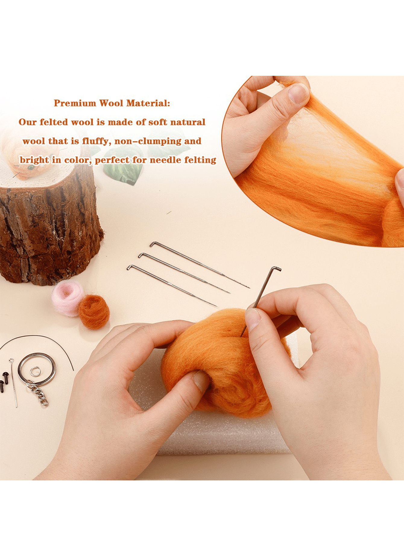 Diy Wool Felt Poking Card Kit For Making Cute Orange Cats Plush Pendant ...